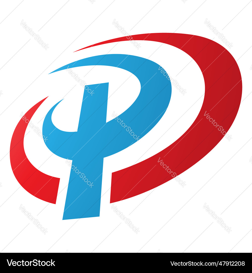 Red and blue oval shaped letter p icon Royalty Free Vector