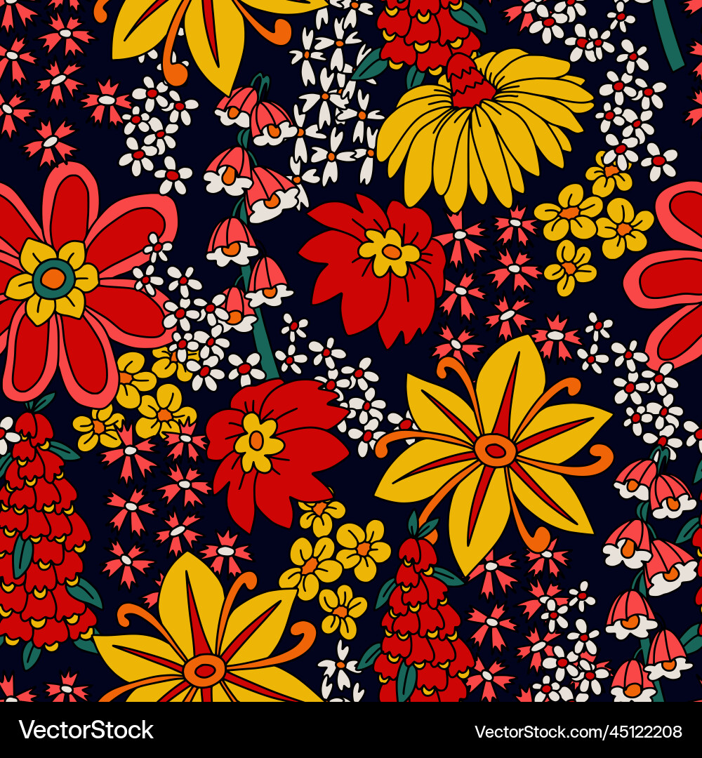 Seamless pattern with big flowers in hippie style Vector Image