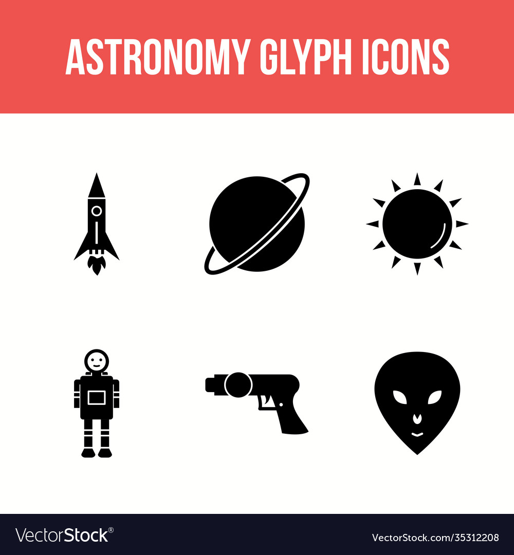 Unique astronomy glyph icon set Royalty Free Vector Image