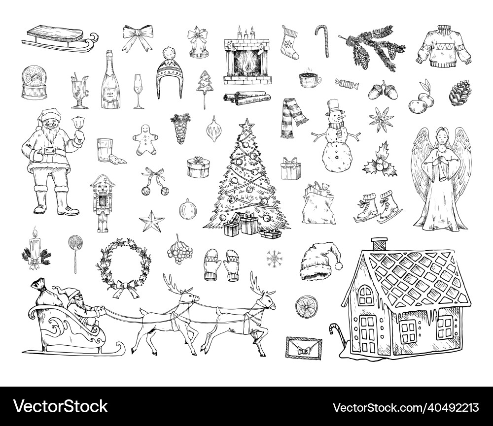 Christmas in art ink style Royalty Free Vector Image
