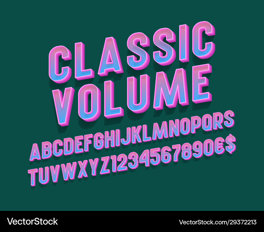 Classic volume letters with numbers and currency Vector Image