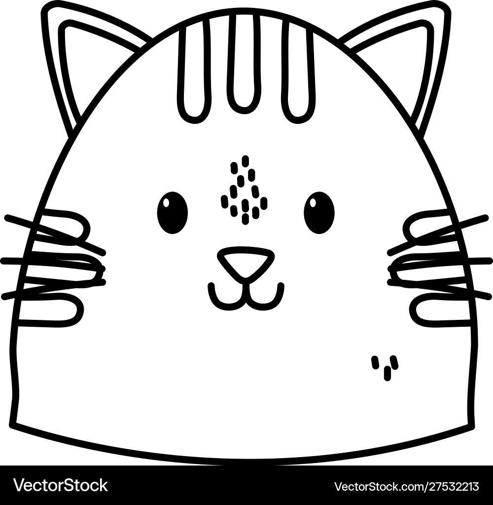 Cute cat face cartoon icon thick line Royalty Free Vector