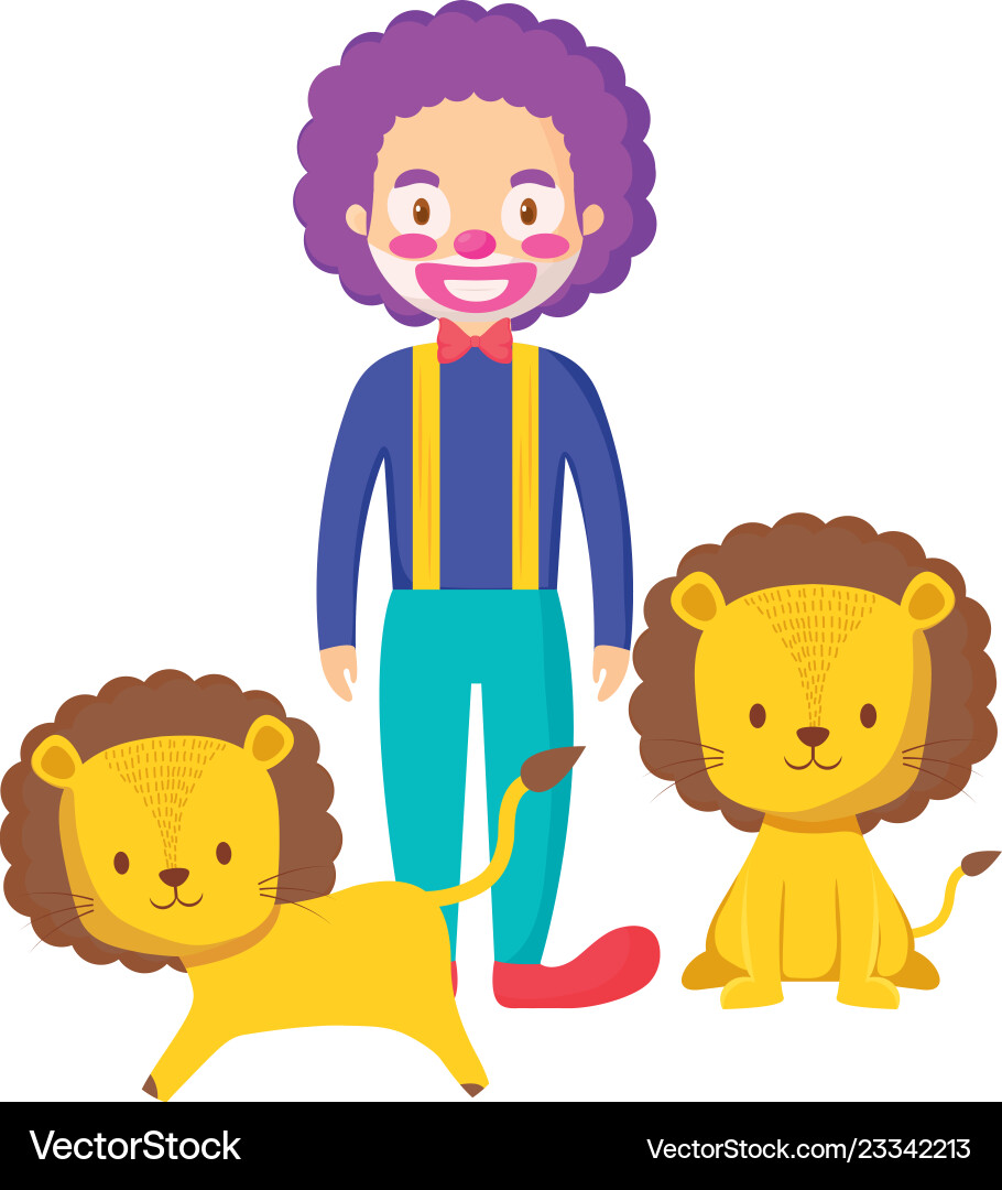 Cute circus lions with clown Royalty Free Vector Image