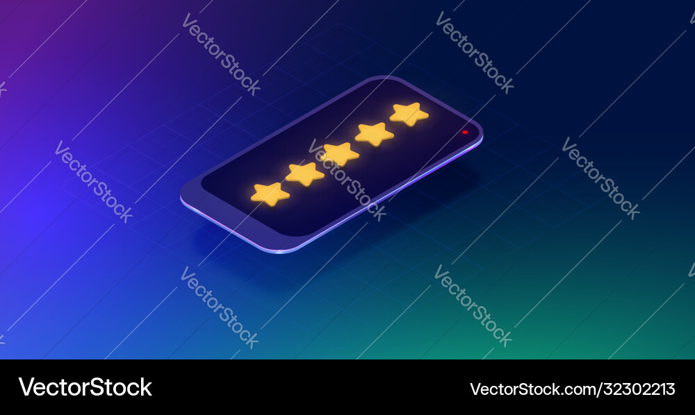 High detailed 3d smart phone with five-star Vector Image