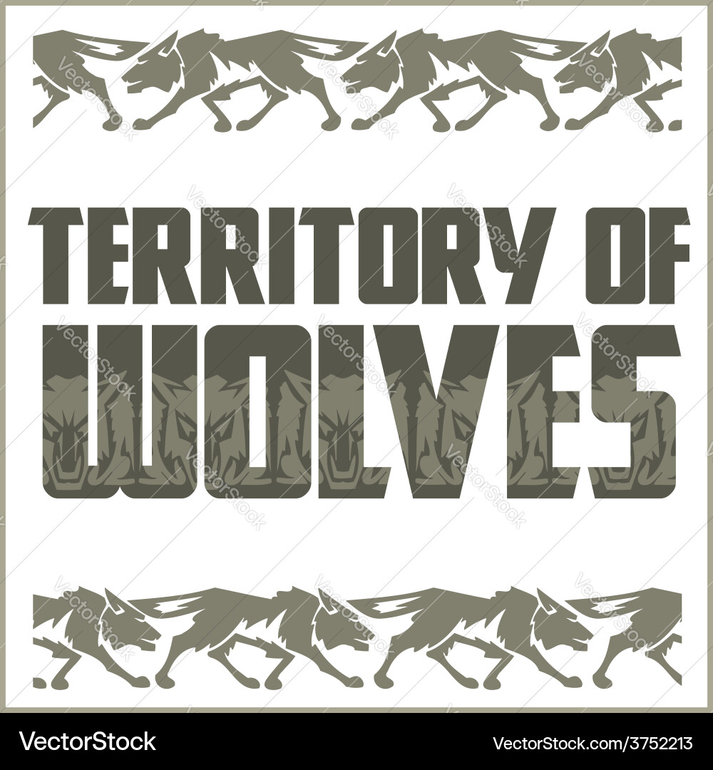 Retro ornament - running wolves and inscriptions Vector Image