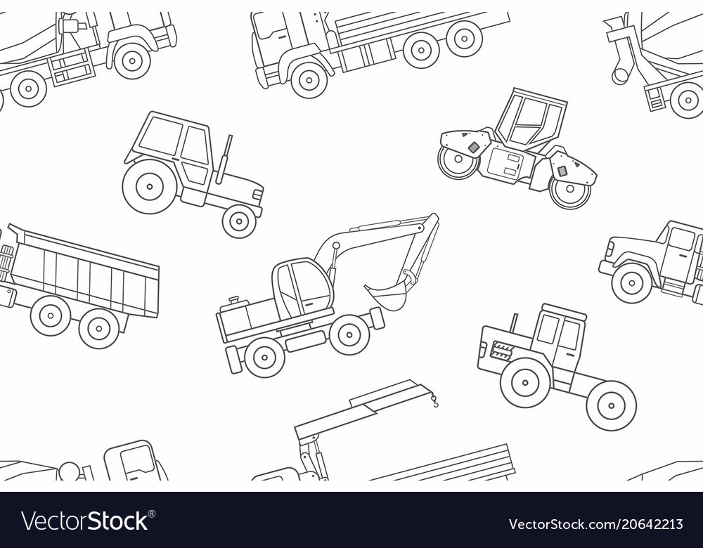 Seamless pattern construction machines thin line Vector Image