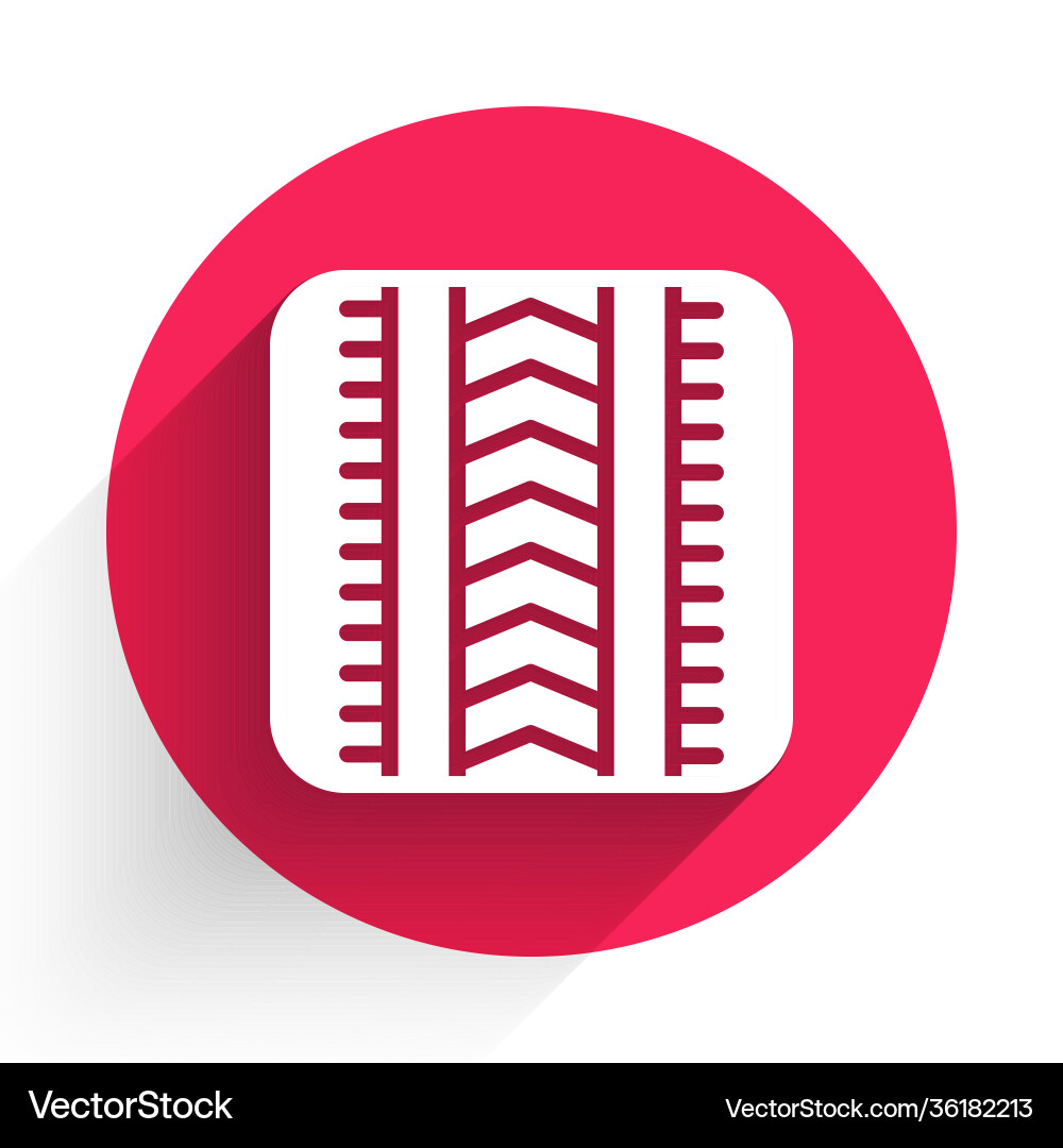 White tire track icon isolated with long shadow Vector Image