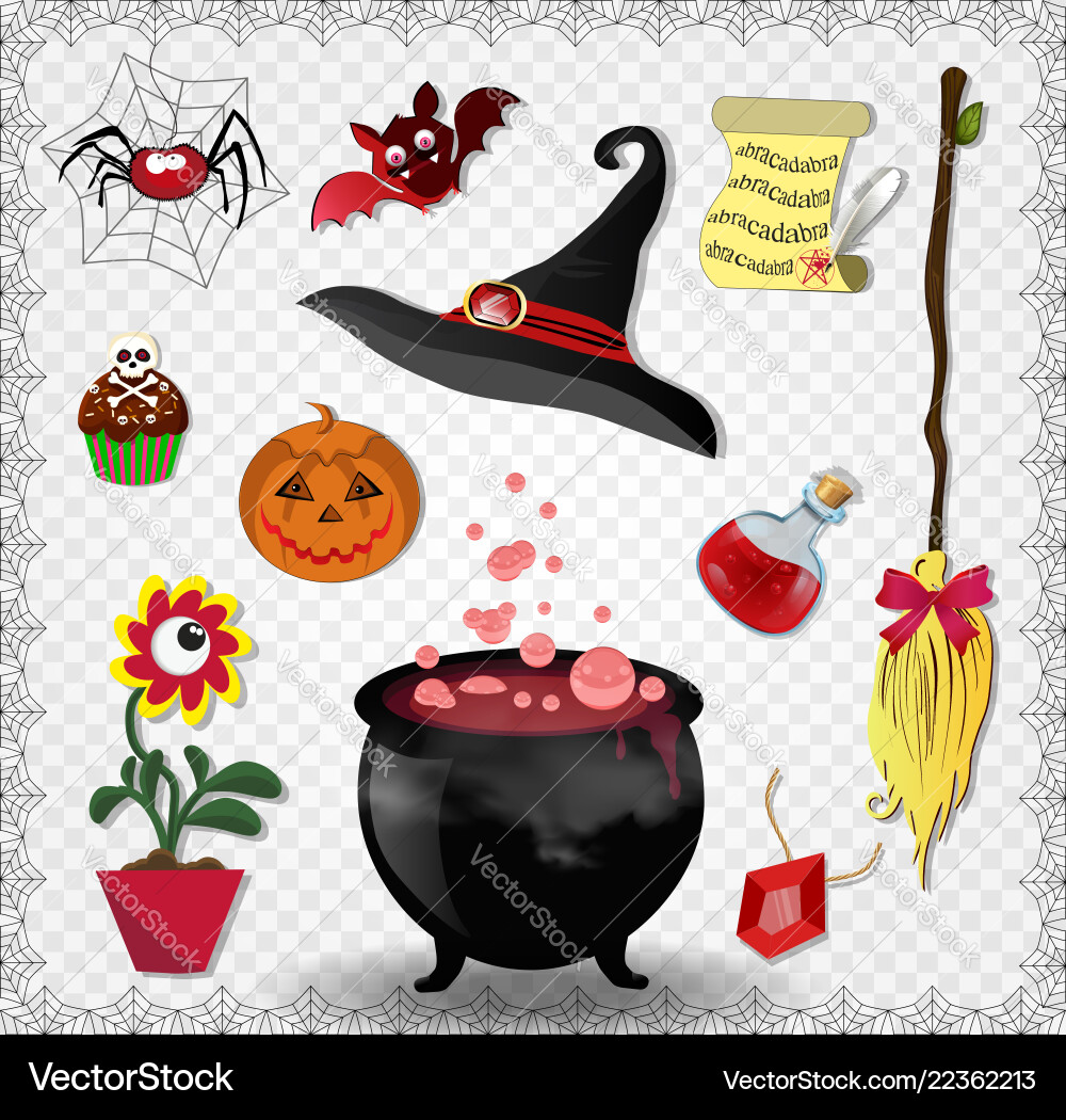 Witch accessories set in red color isolated on Vector Image