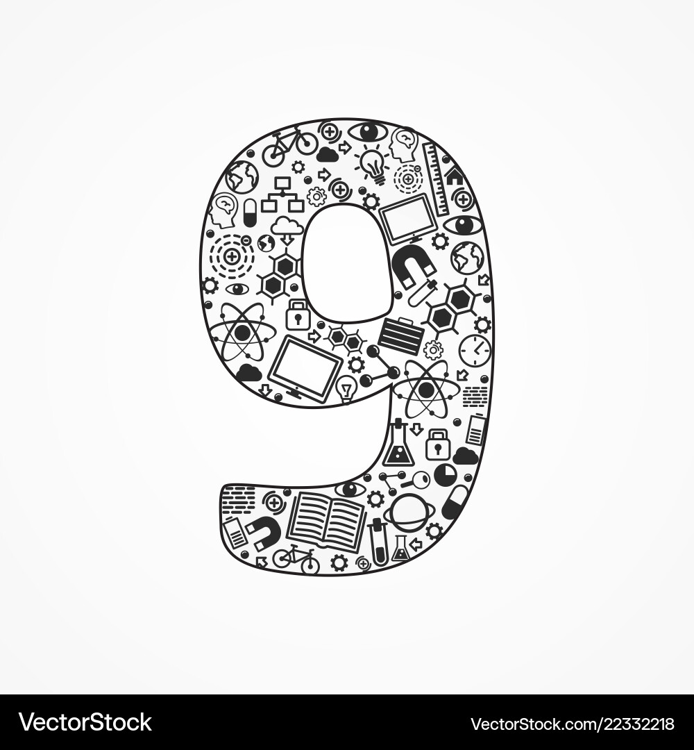 A set technology icons shaped as nine number Vector Image