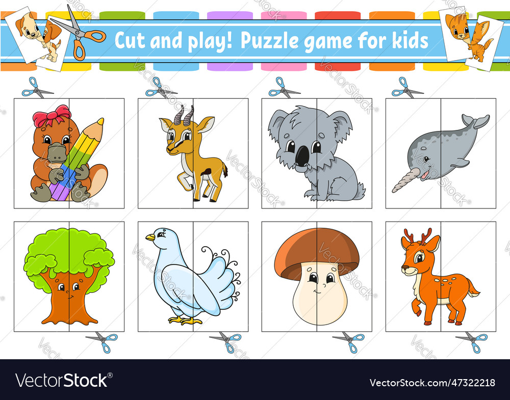 Cut and play flash cards color puzzle education Vector Image