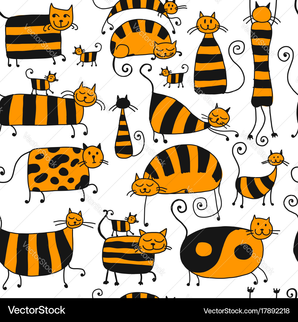 Cute striped cats family seamless pattern for Vector Image