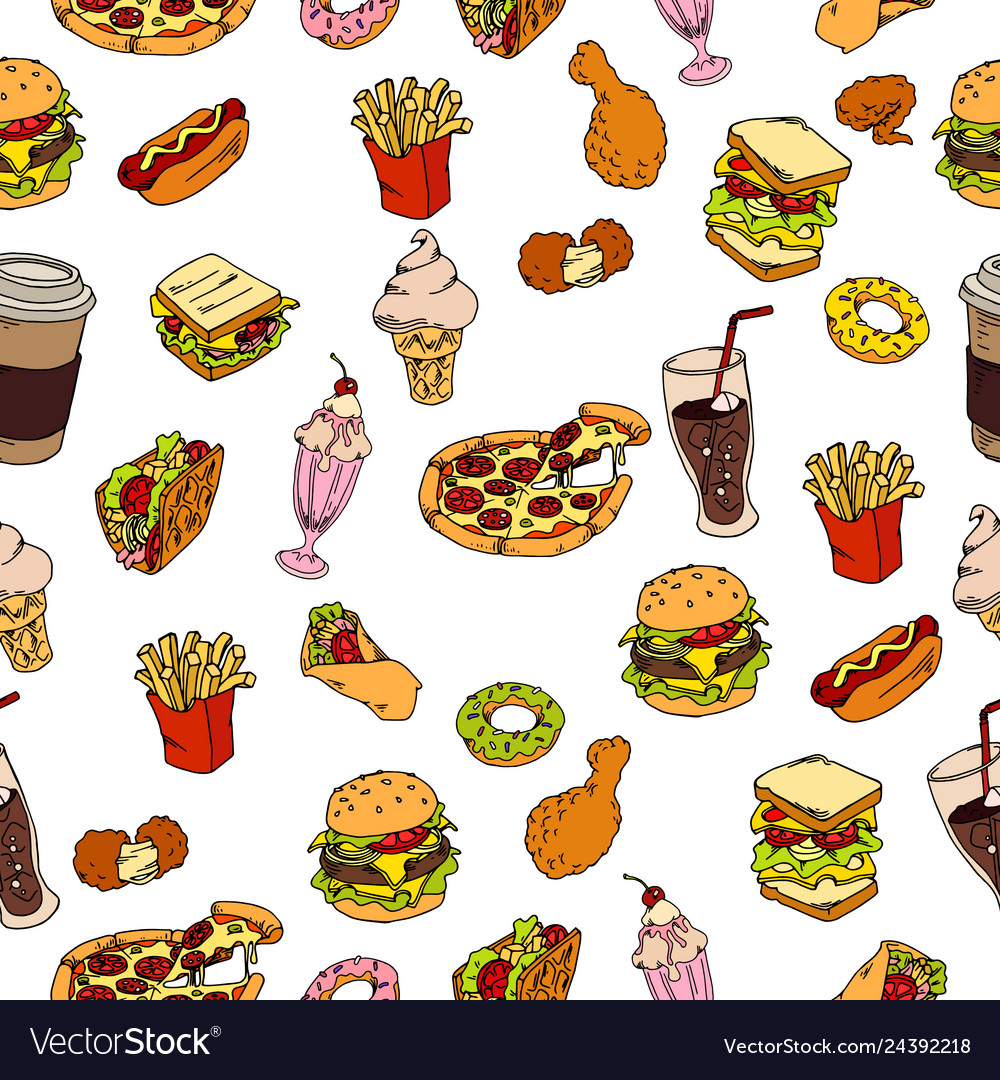 Fast food seamless background Royalty Free Vector Image
