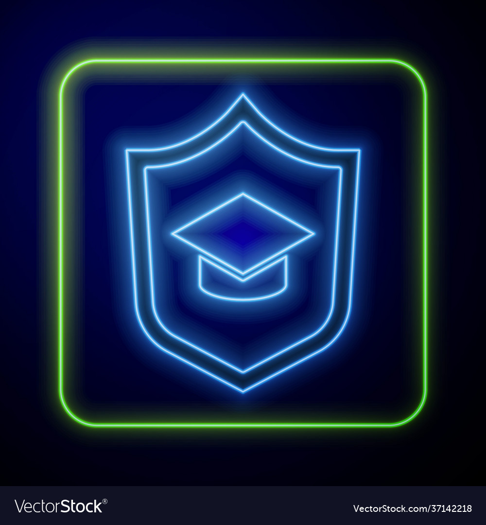 Glowing neon graduation cap with shield icon Vector Image