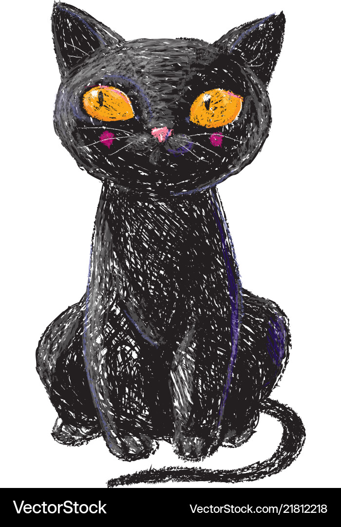 Hand drawn cute black witch cat isolated on white Vector Image