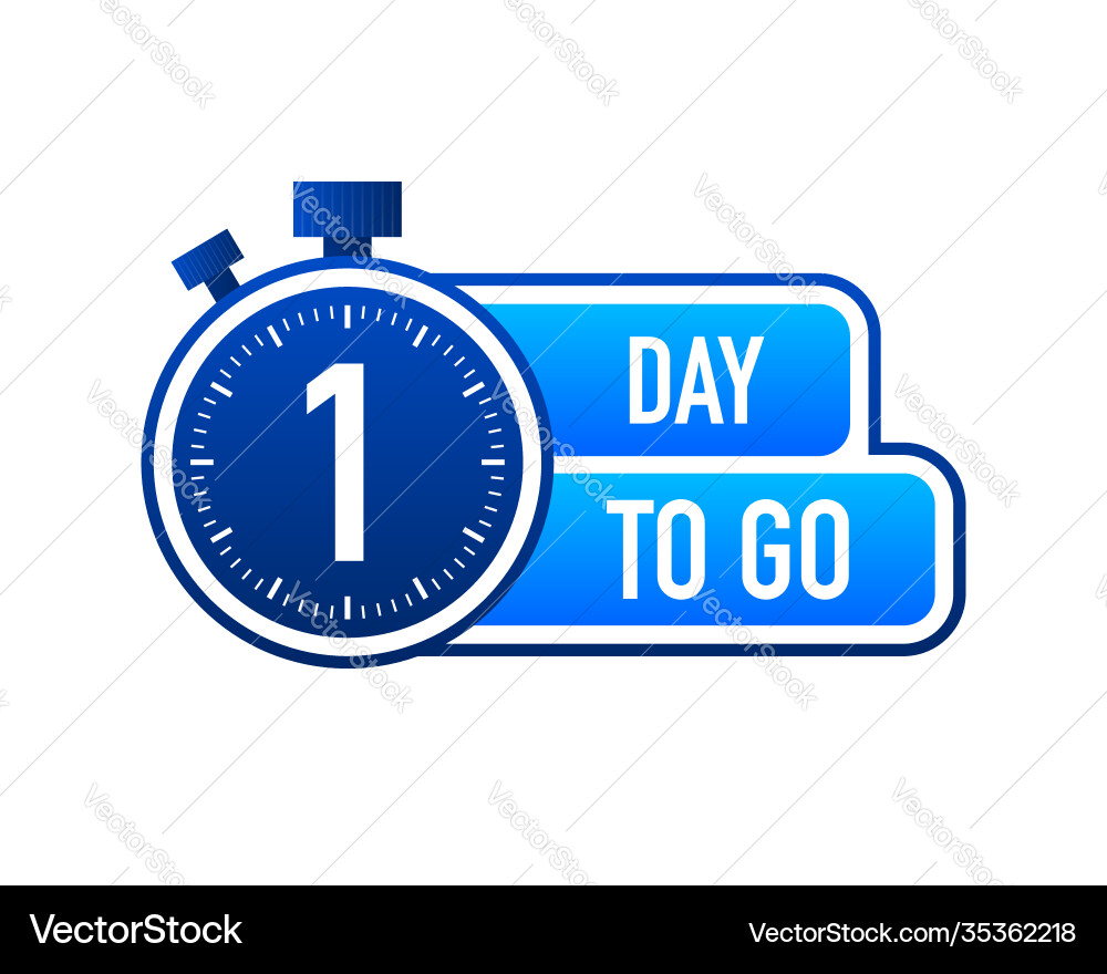 One day to go timer label blue emblem banner Vector Image