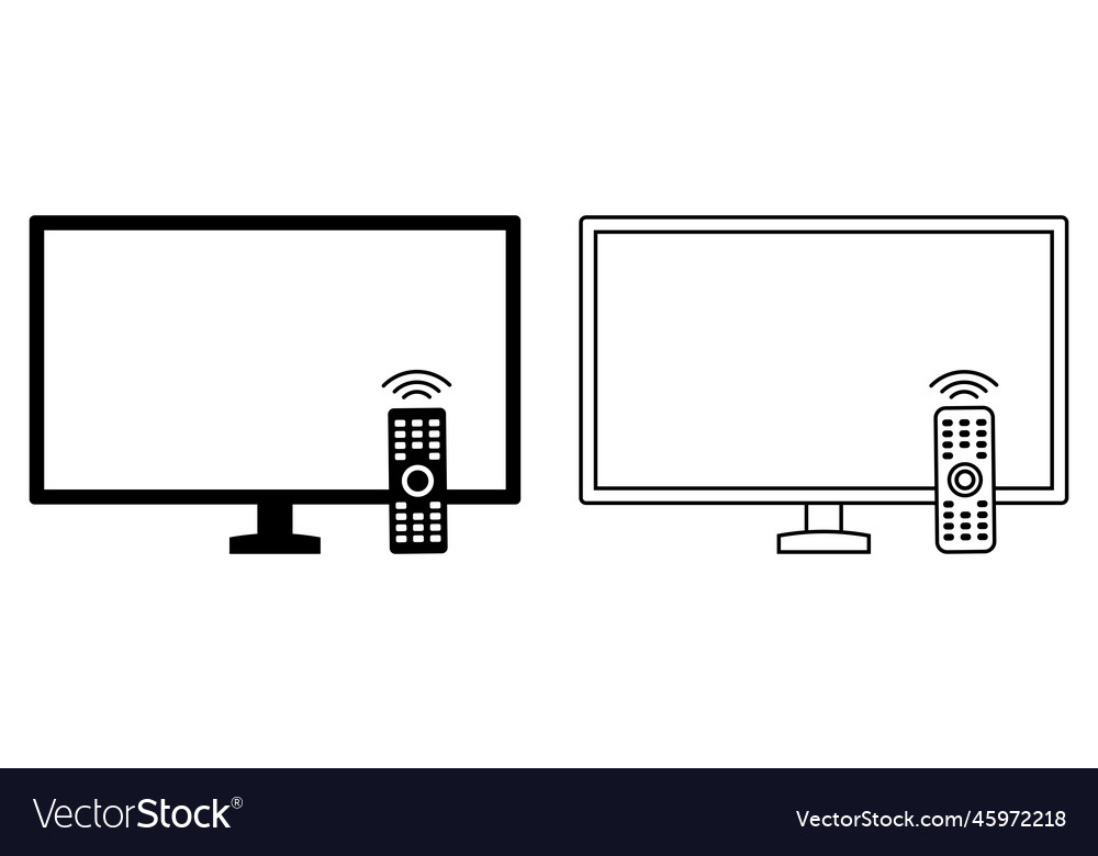 Tv with remote control icons in flat and line art Vector Image