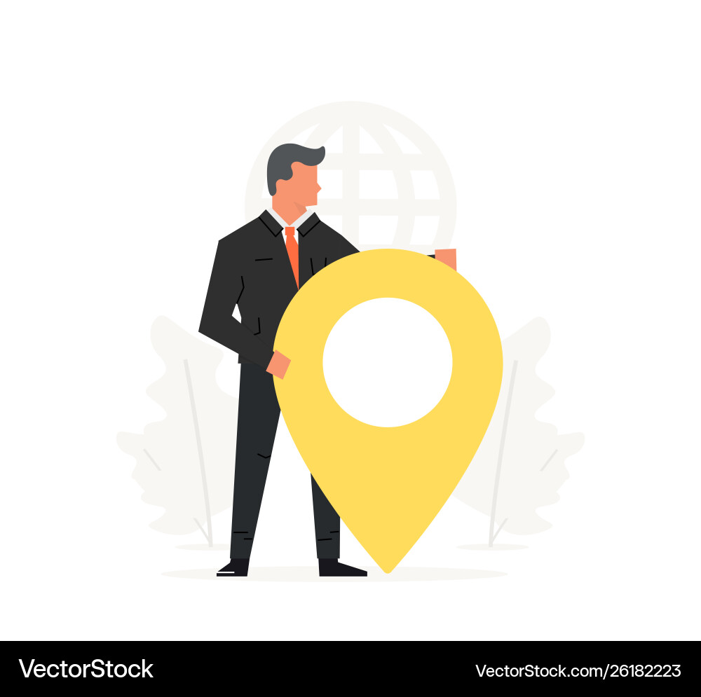 Businessman holding a big map pointer concept of Vector Image
