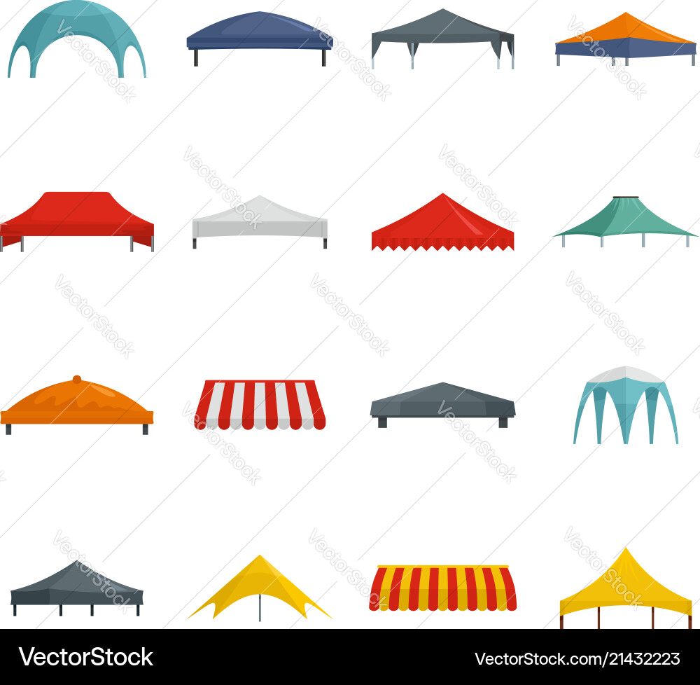 Canopy shed overhang icons set flat style Vector Image