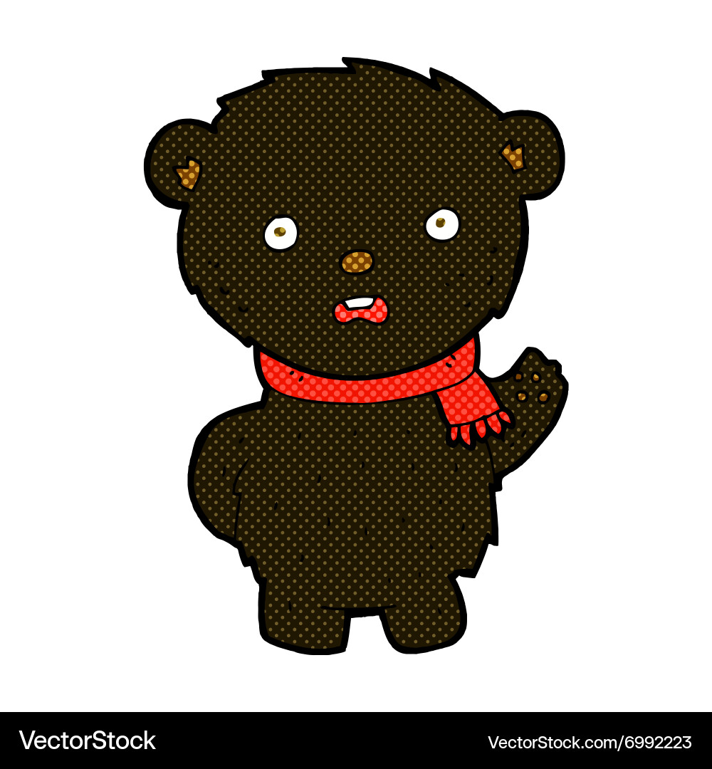 Comic cartoon black bear wearing scarf Royalty Free Vector
