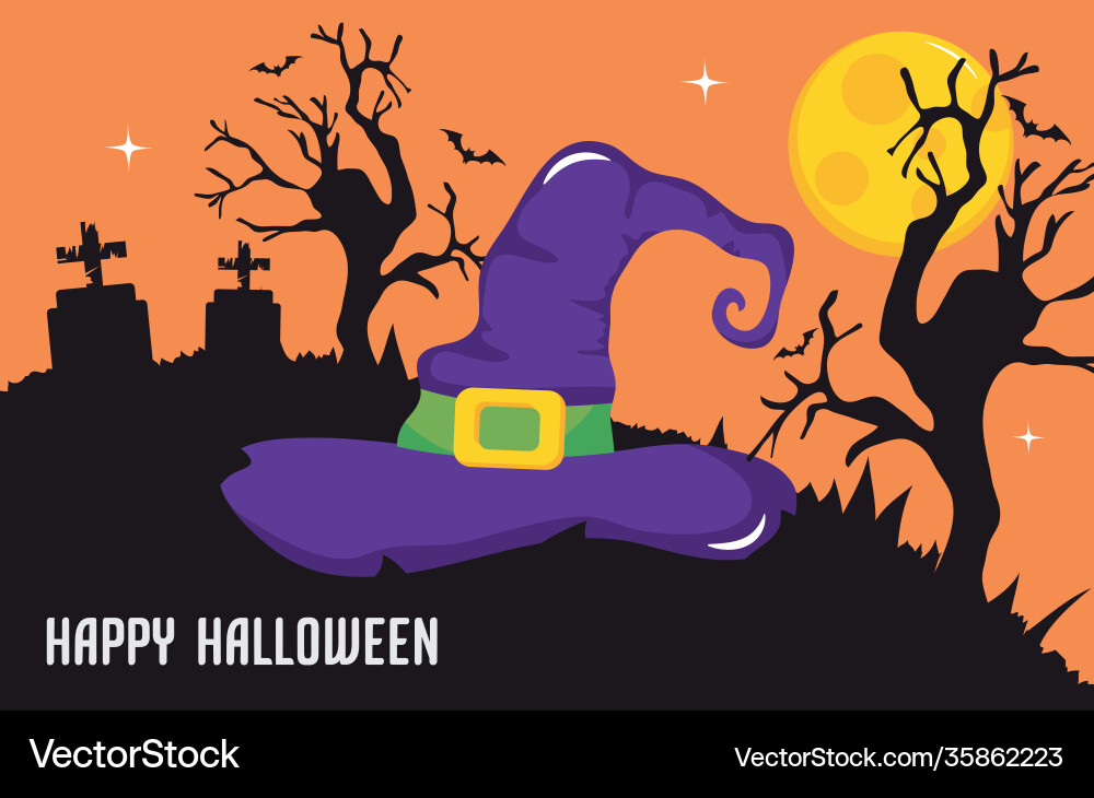 Happy halloween design with witch hat over Vector Image