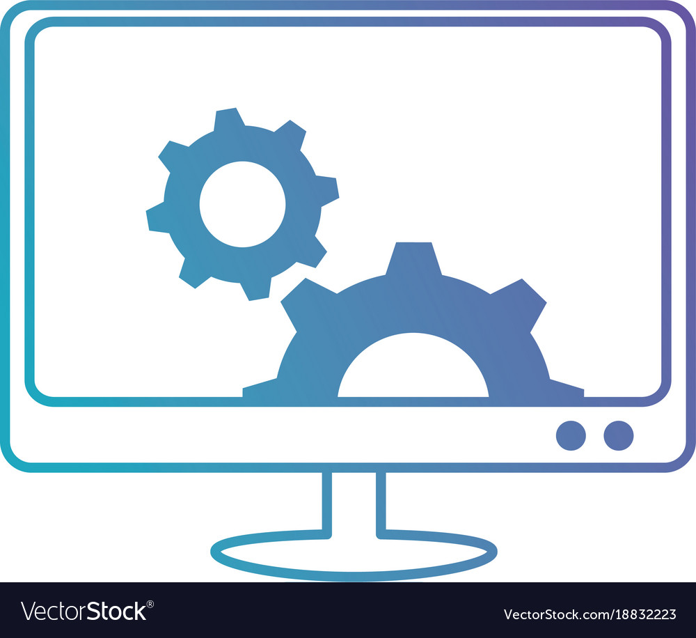 Monitor computer with gears Royalty Free Vector Image