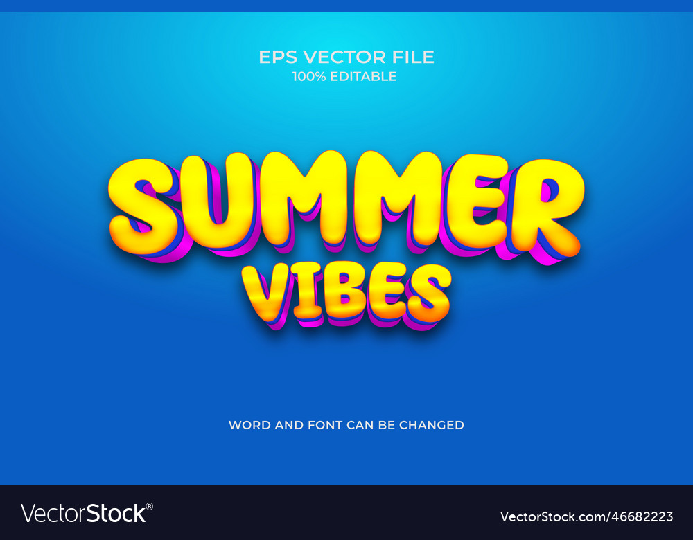 Realistic 3d summer vibes editable text effect Vector Image