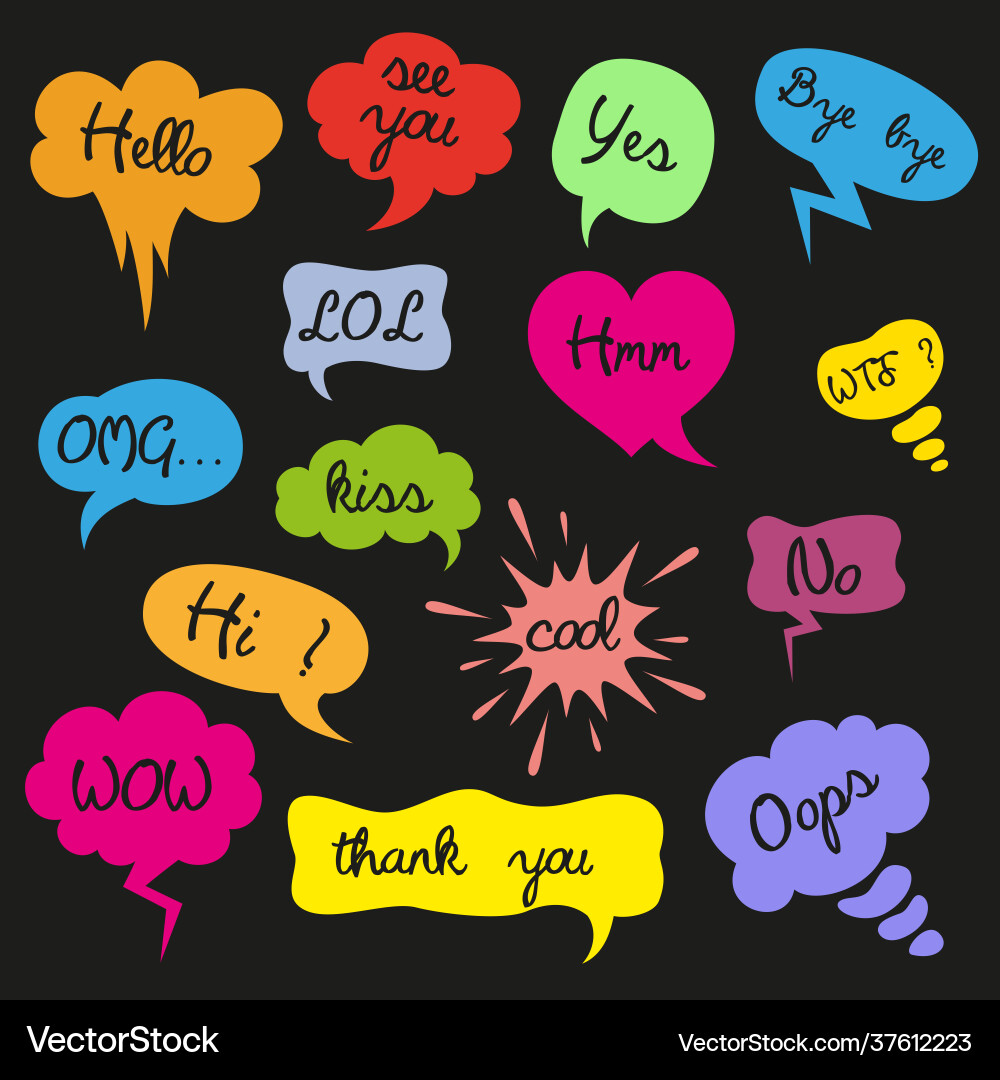 Set cartoon speech bubbles on black Royalty Free Vector