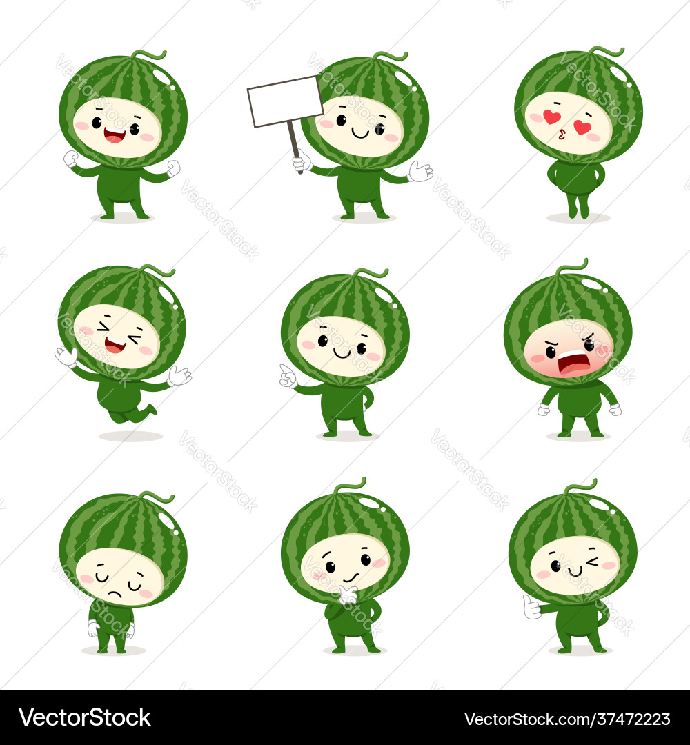 Set cute watermelon cartoon characters Royalty Free Vector