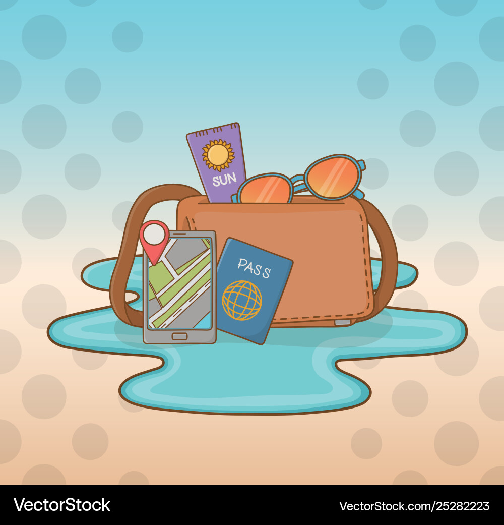 Suitcase bag with travel vacations items Vector Image