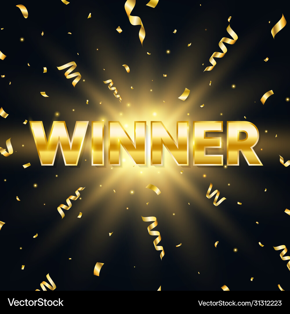 Winner golden text with sparkles and falling Vector Image