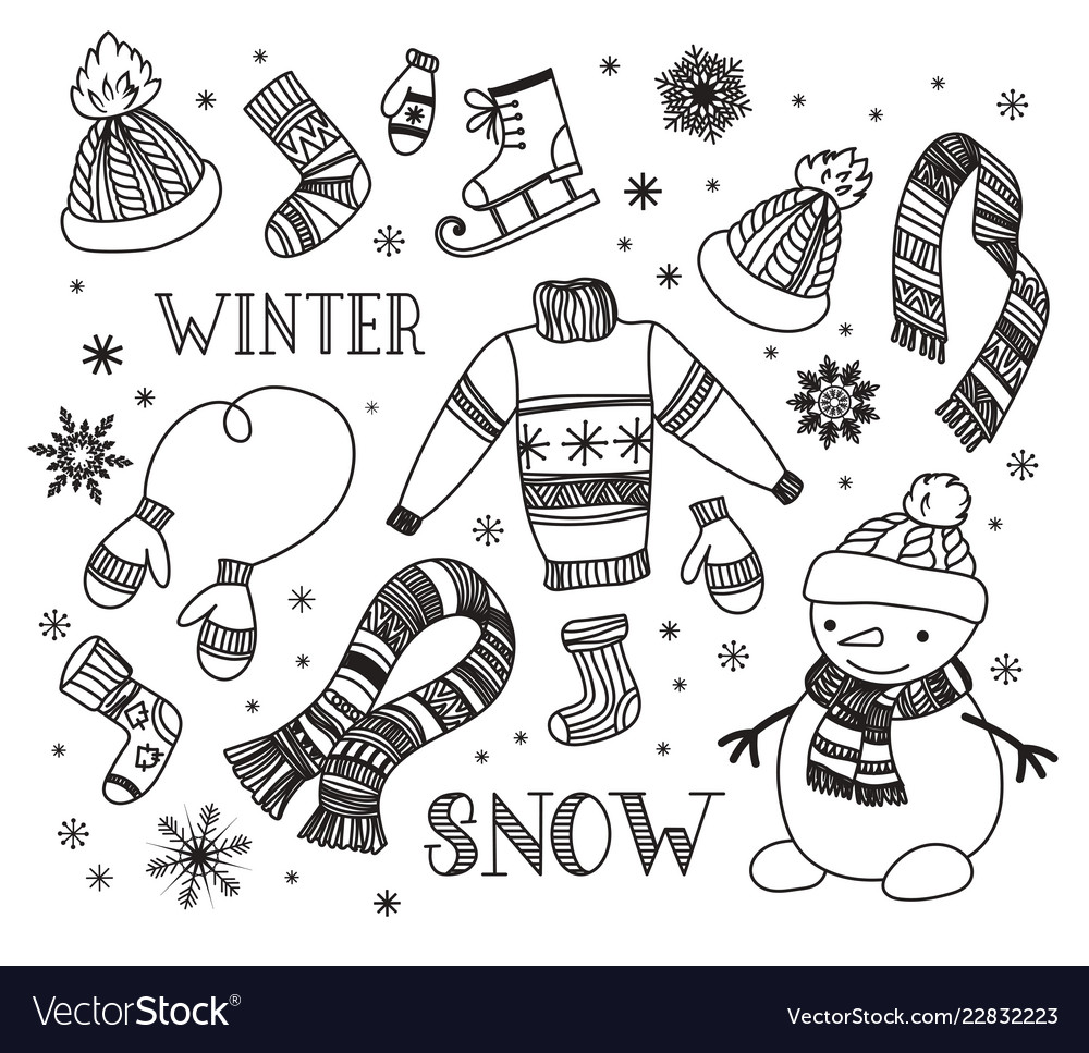 Winter doodle set Royalty Free Vector Image - VectorStock