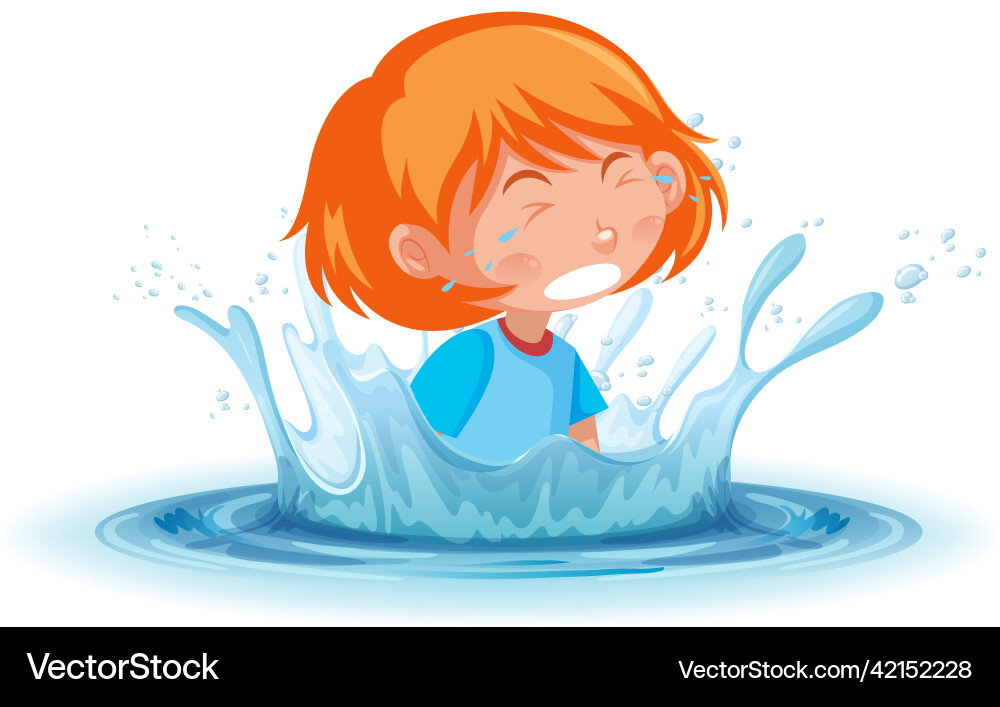 A water splash with kid drowning on white Vector Image