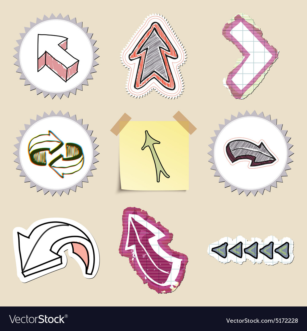 Arrows web icons set hand drawn and isolated Vector Image