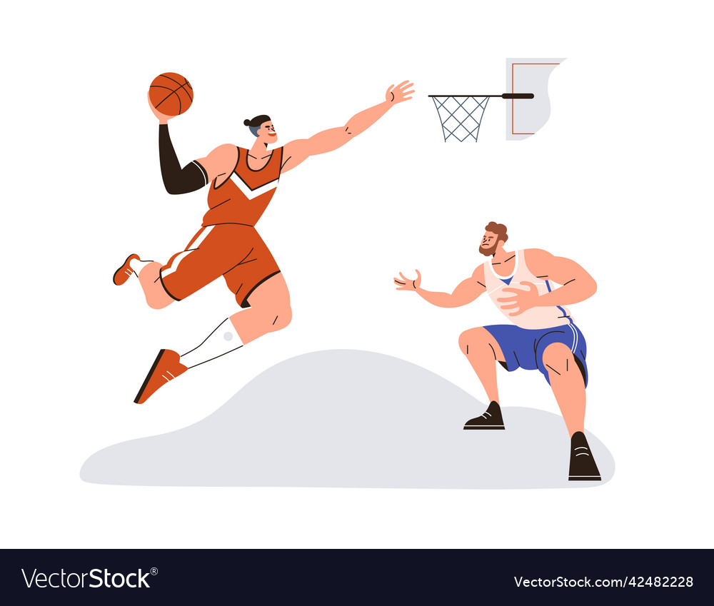 Basketball players competitors playing Royalty Free Vector