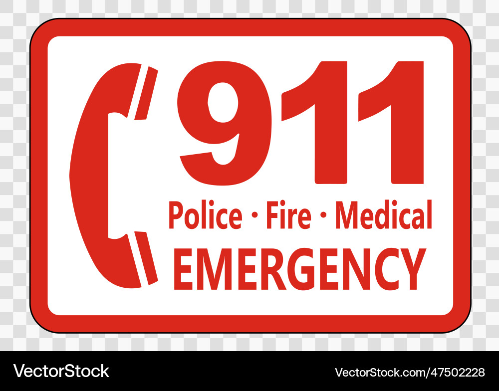 Call 911 sign on transparent background Royalty Free Vector