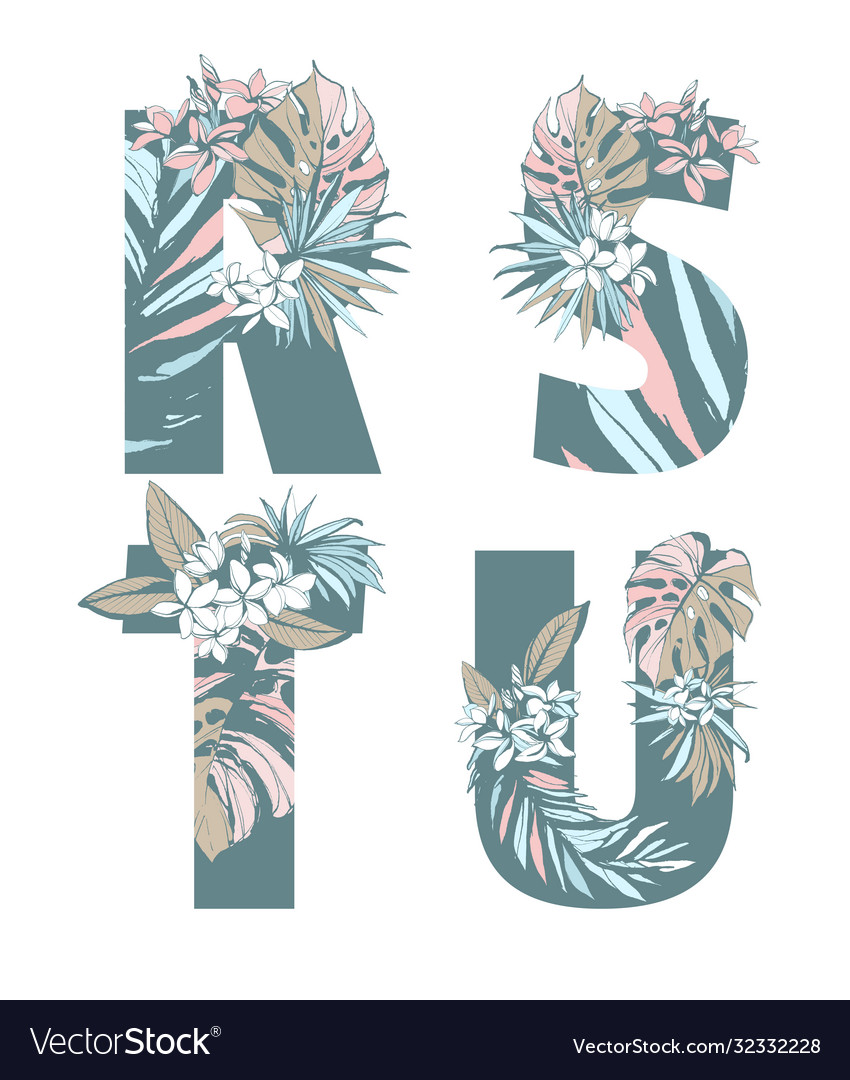 Decorative set tropical pattern letters alphabet Vector Image
