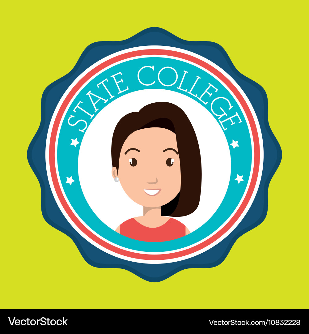 State college student emblem woman Royalty Free Vector Image