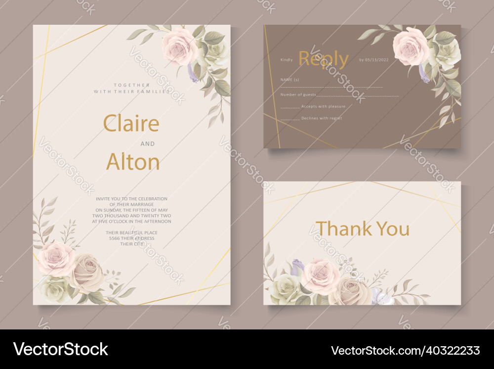 Beautiful hand drawn roses wedding invitation Vector Image