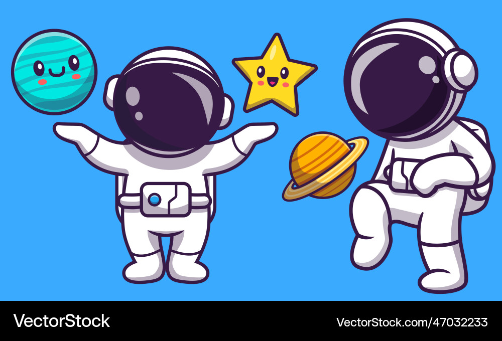 Cute astronaut with star and planet Royalty Free Vector