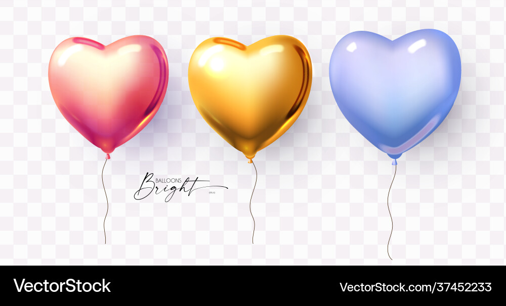 Heart foil balloons collection shining soft Vector Image