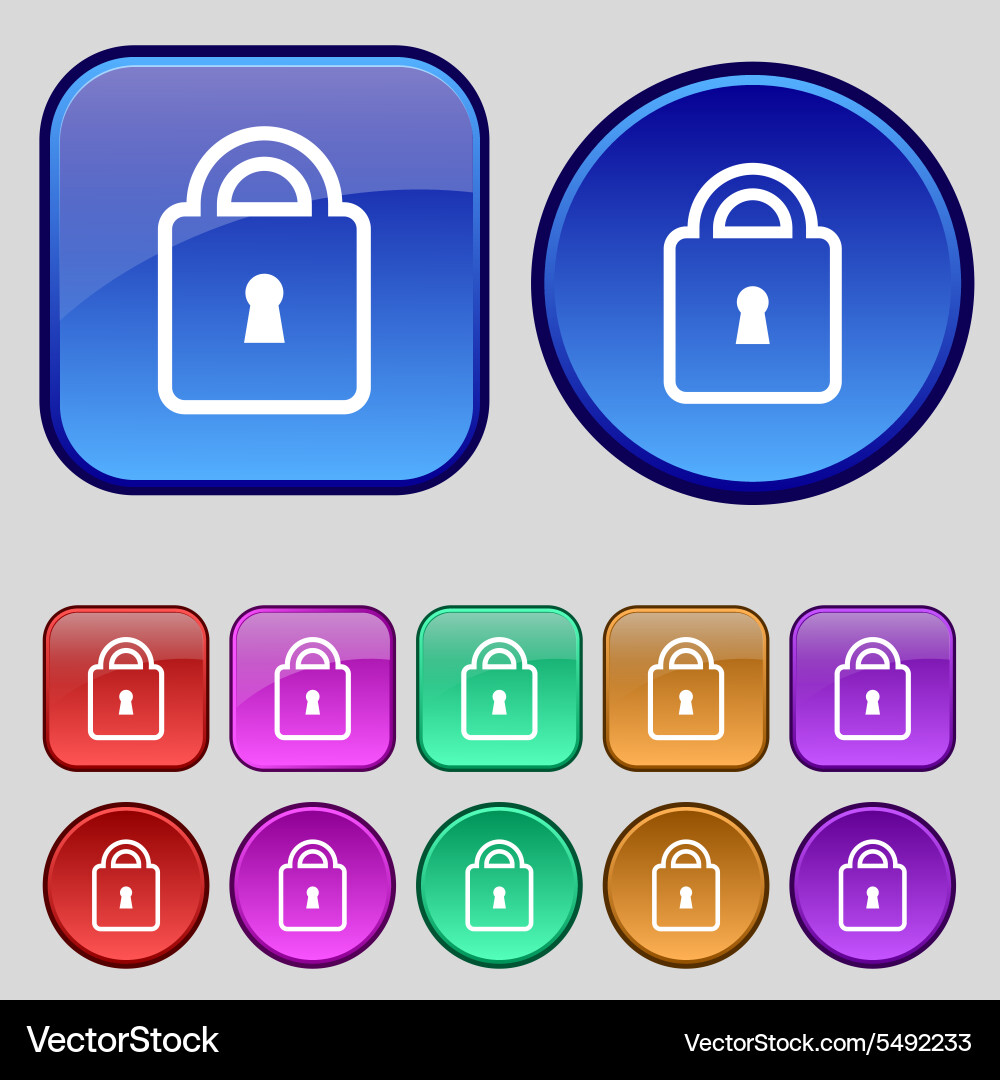 Lock icon sign a set twelve vintage buttons Vector Image