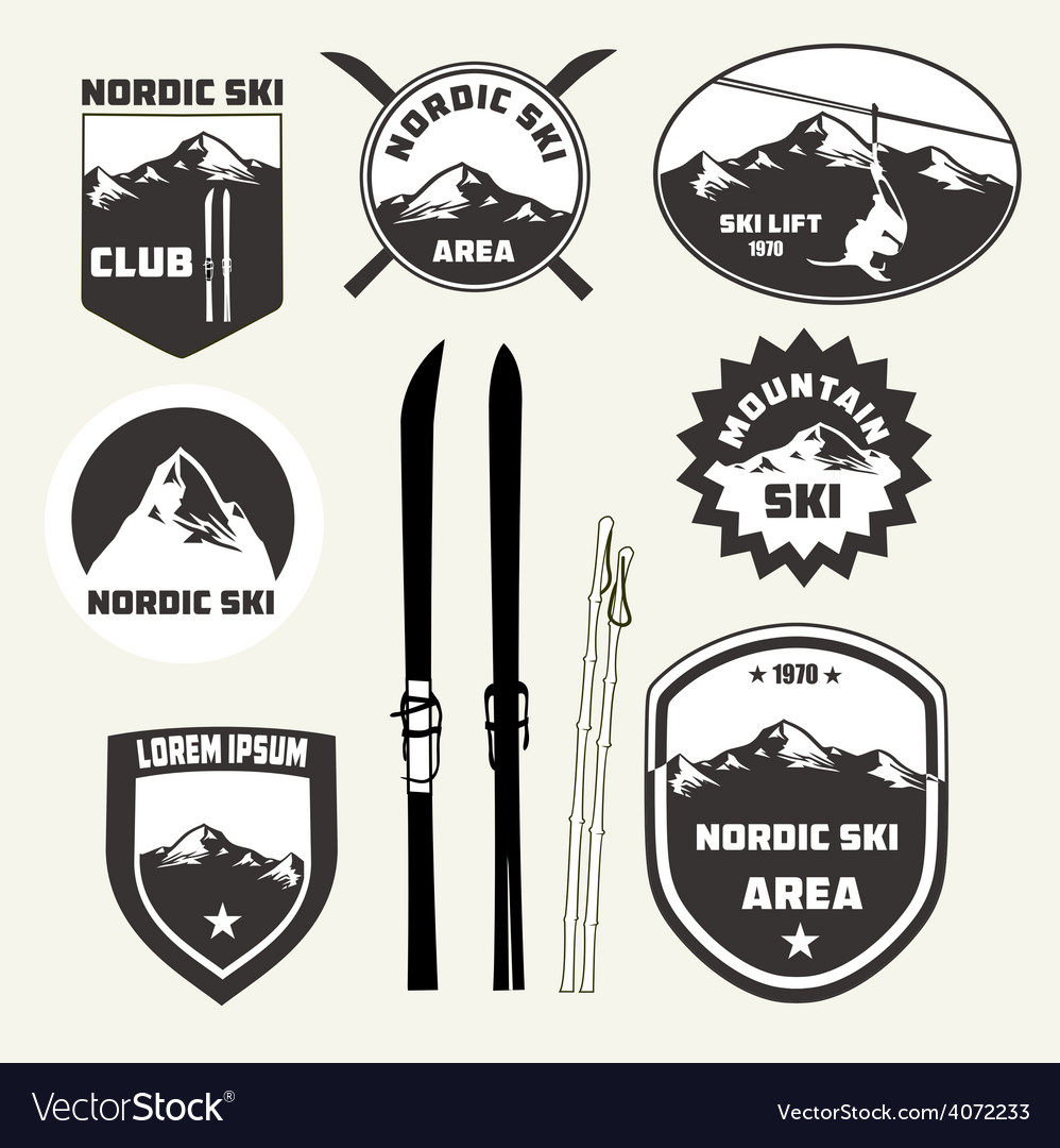 Set skiing design elements badges logo Royalty Free Vector