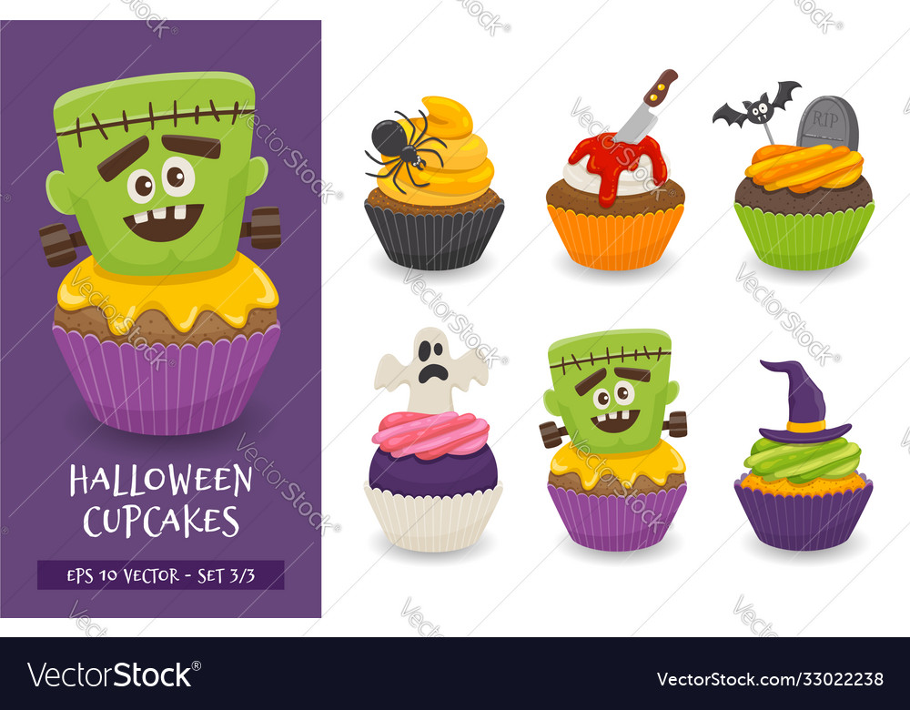 Cute halloween cupcake collection Royalty Free Vector Image