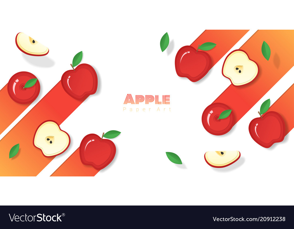 Fresh apple fruit background in paper art style Vector Image