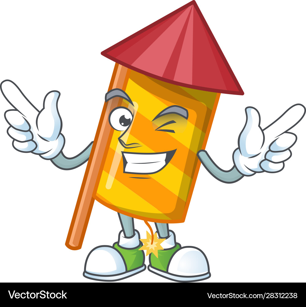 Funny yellow stripes fireworks rocket cartoon Vector Image