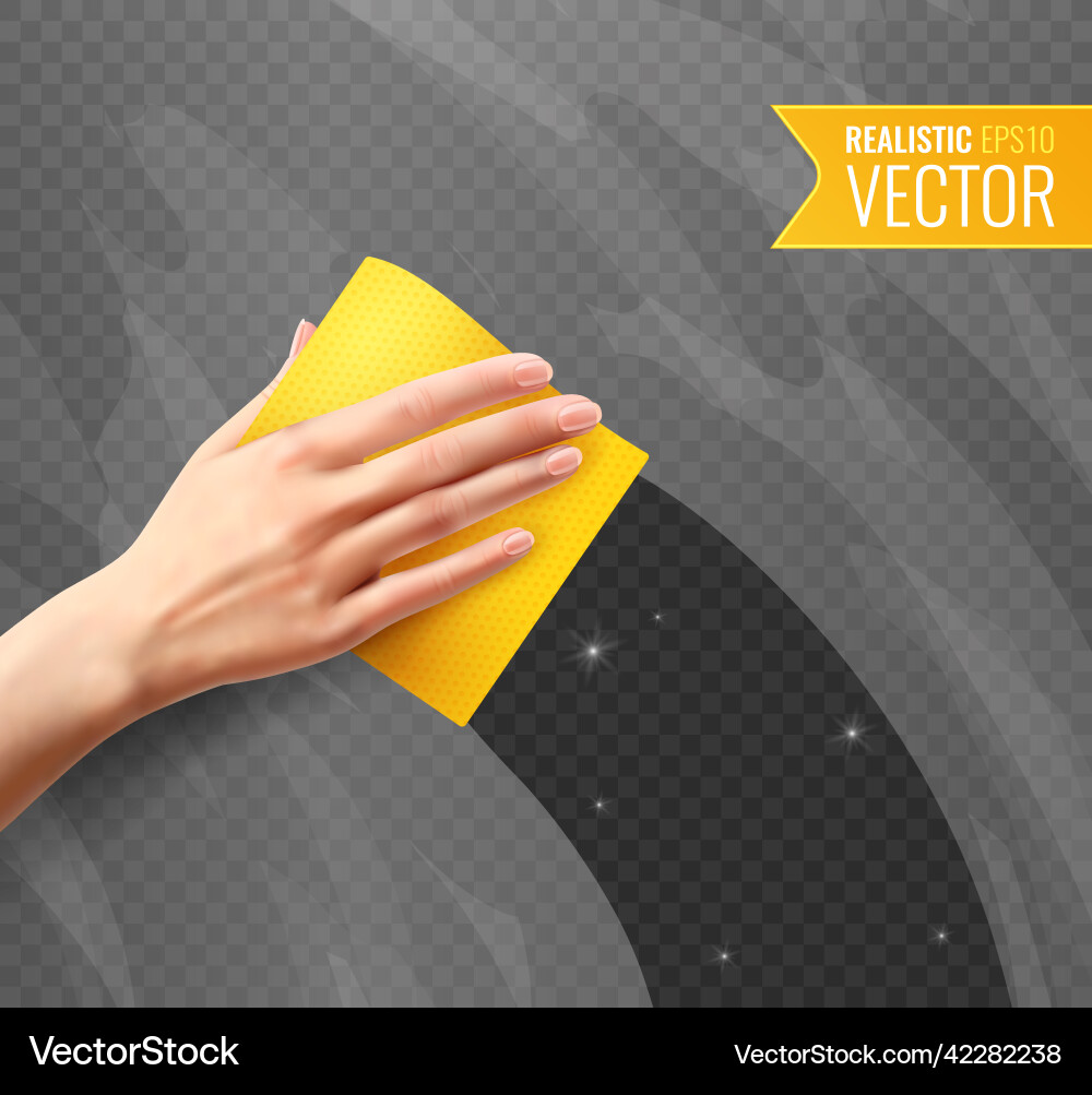 Hand wiping glass realistic background Royalty Free Vector
