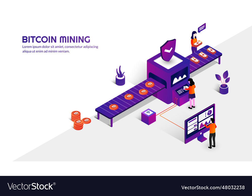 Isometric bitcoin mining concept cryptocurrency Vector Image Isometric bitcoin mining concept cryptocurrency Vector Image