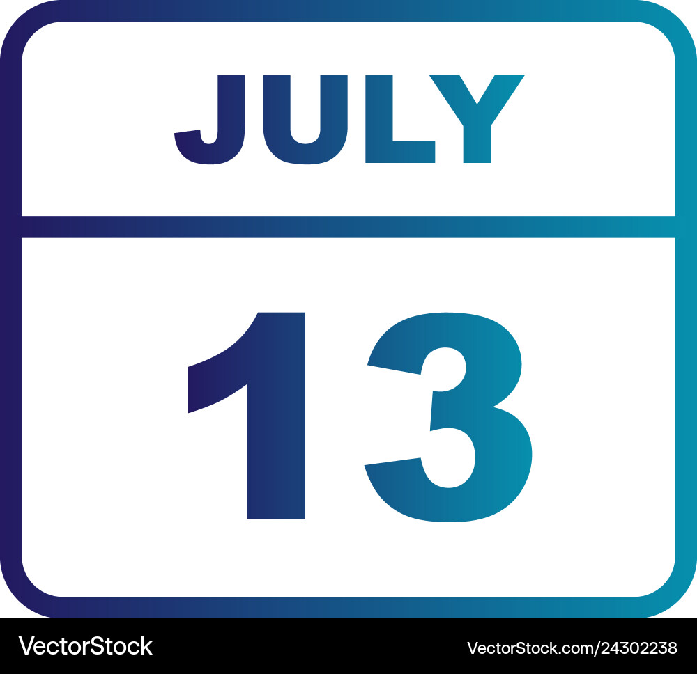 July 13th date on a single day calendar Royalty Free Vector
