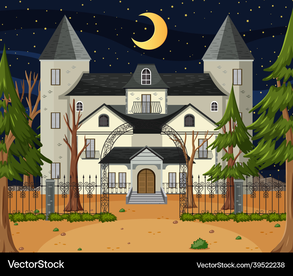 Scene with haunted halloween mansion Royalty Free Vector