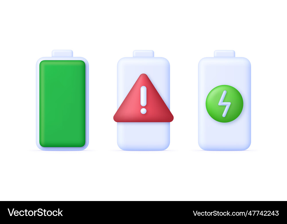3d set of battery battery charge indicator Vector Image